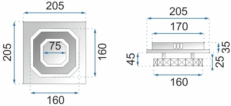 Toolight - Křišťálová hranatá stropní lampa Glamour 8W, teplé světlo, APP405-C, chromová, OSW-65003