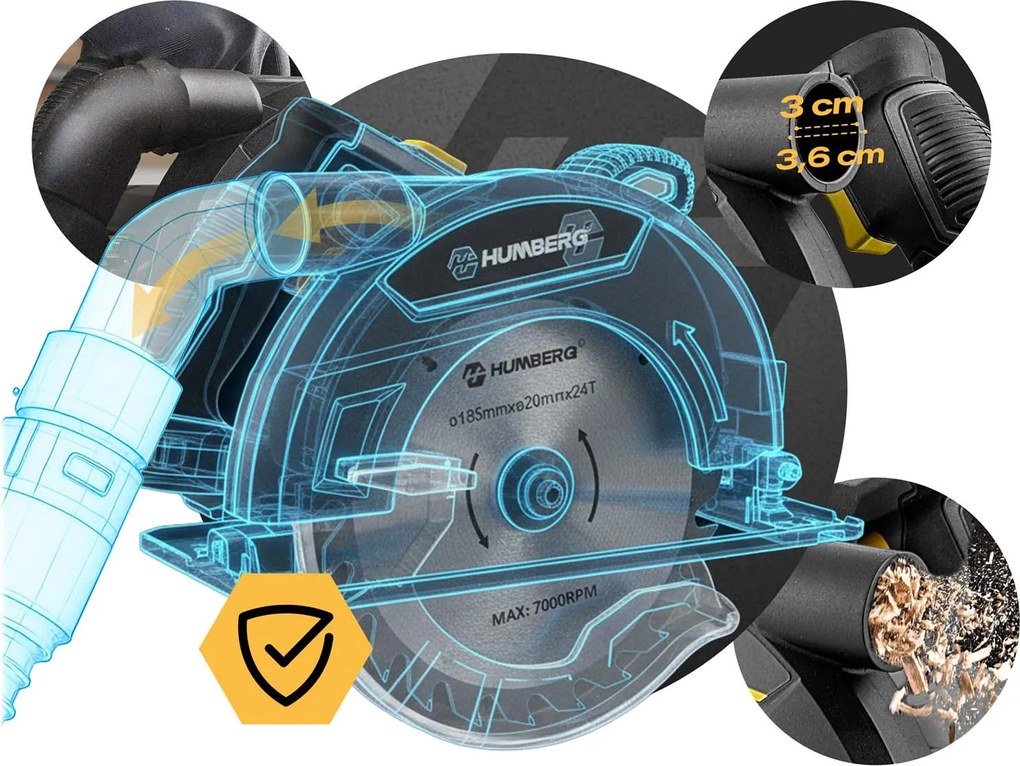 Kotoučová pila na dřevo Humberg HM-420 1200W s vodítkem a odsáváním prachu