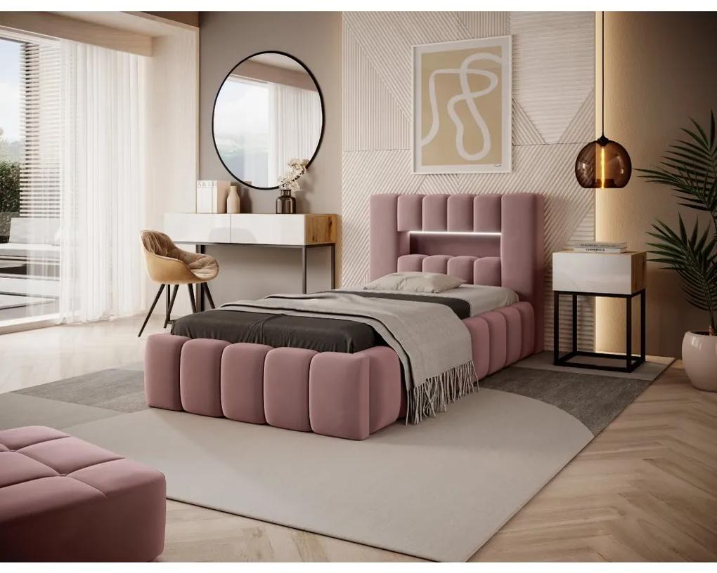 Eltap Čalouněná postel Lamica s úložným prostorem - dřevo Materiál a barva potahu: Nube 4 - šedá, Rozměry (cm): 90x200