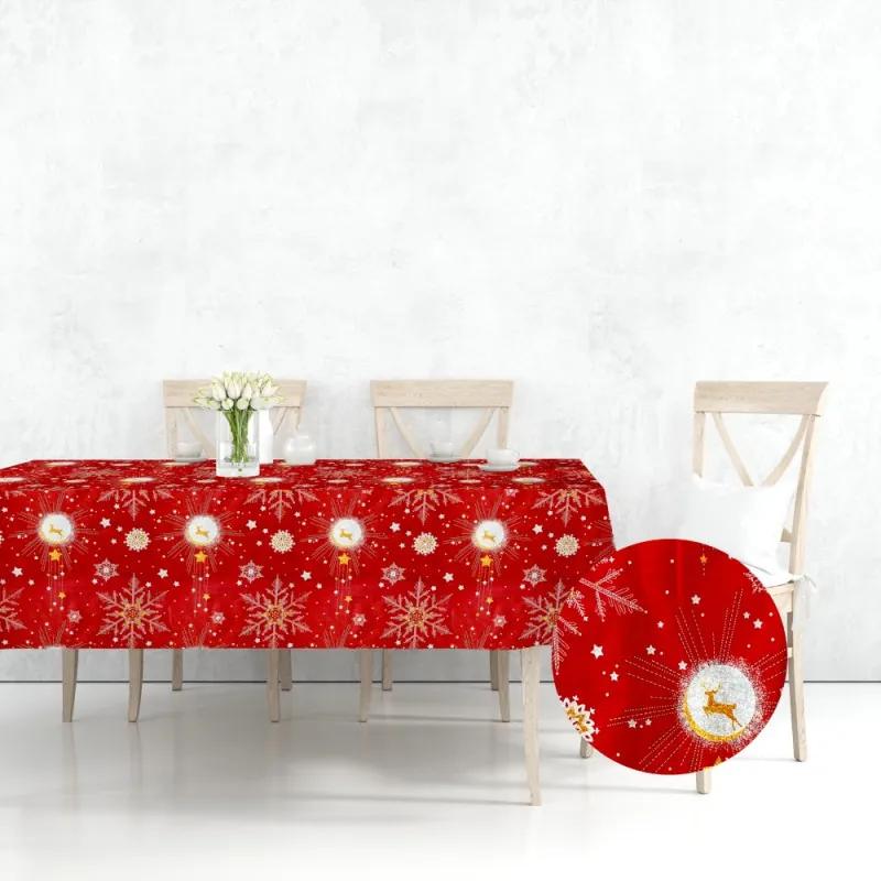 Ervi bavlněný ubrus na stůl obdélníkový -  Vánoční vzor - červené