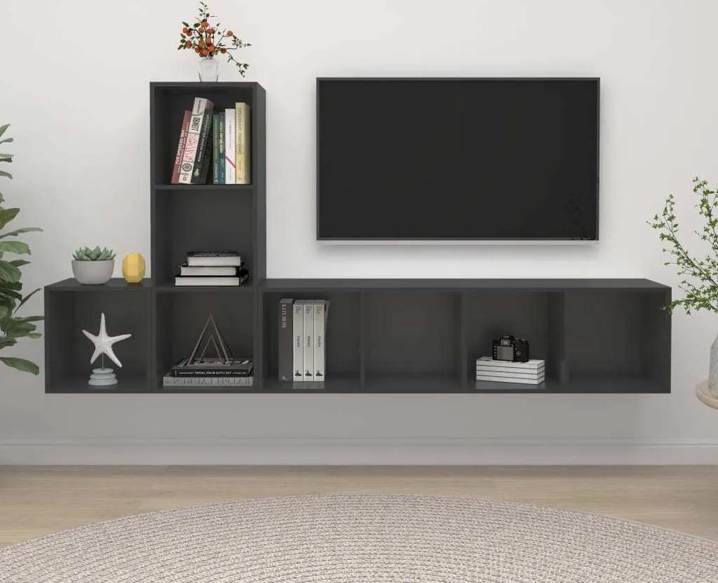 vidaXL 3dílný set TV skříněk dřevotříska [3079833] Barva: šedá s vysokým leskem