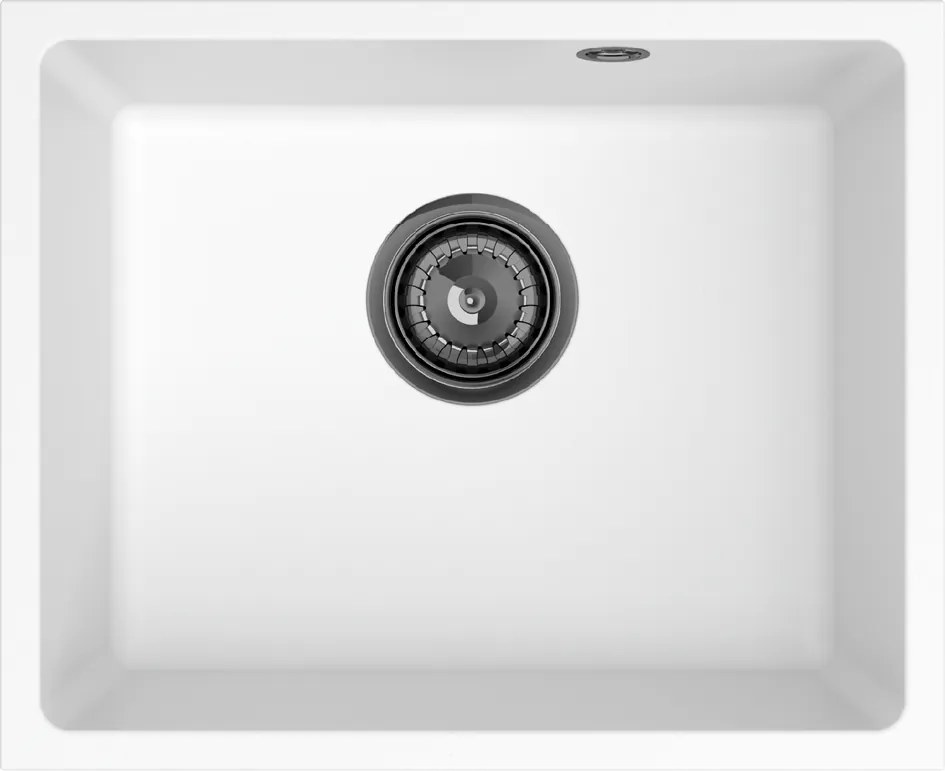 Sink Quality Crypton 55, kuchyňský granitový dřez 460x375x205 mm + černý sifon, bílá, SKQ-CRY.W.1KBO.55.XB