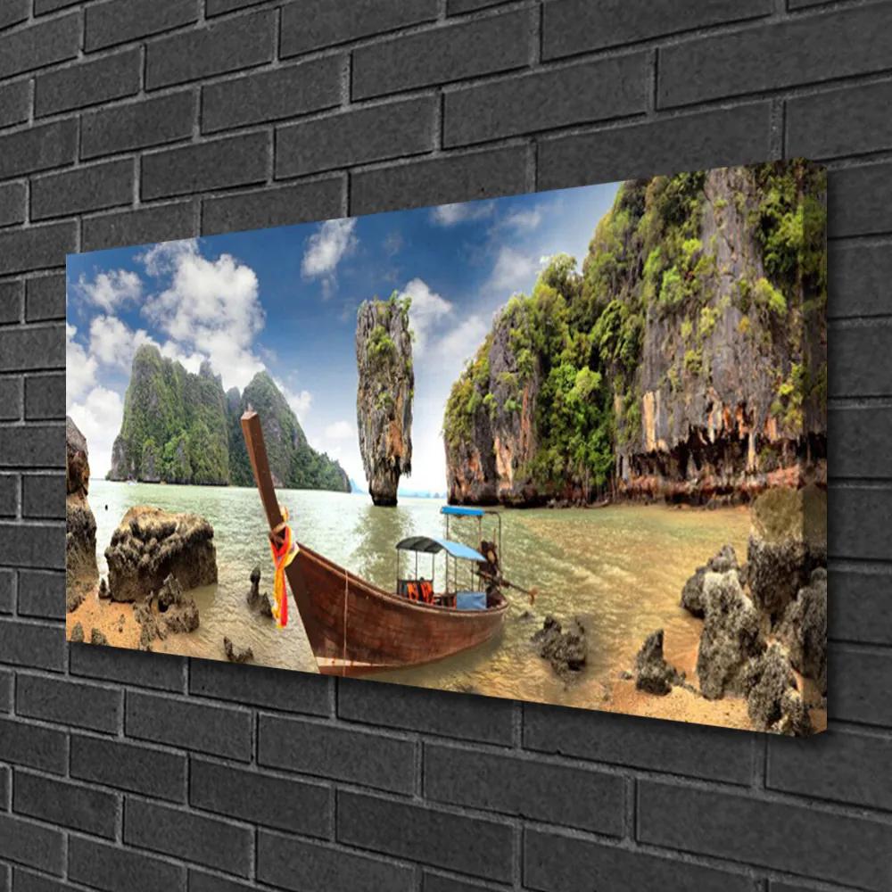 Obraz na plátně Loďka Kameny Krajina 140x70 cm