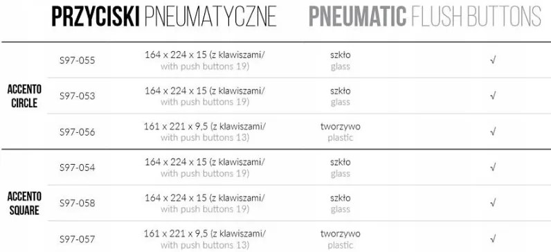 Cersanit Accento Square, pneumatické splachovací tlačítko, bílé sklo, S97-054