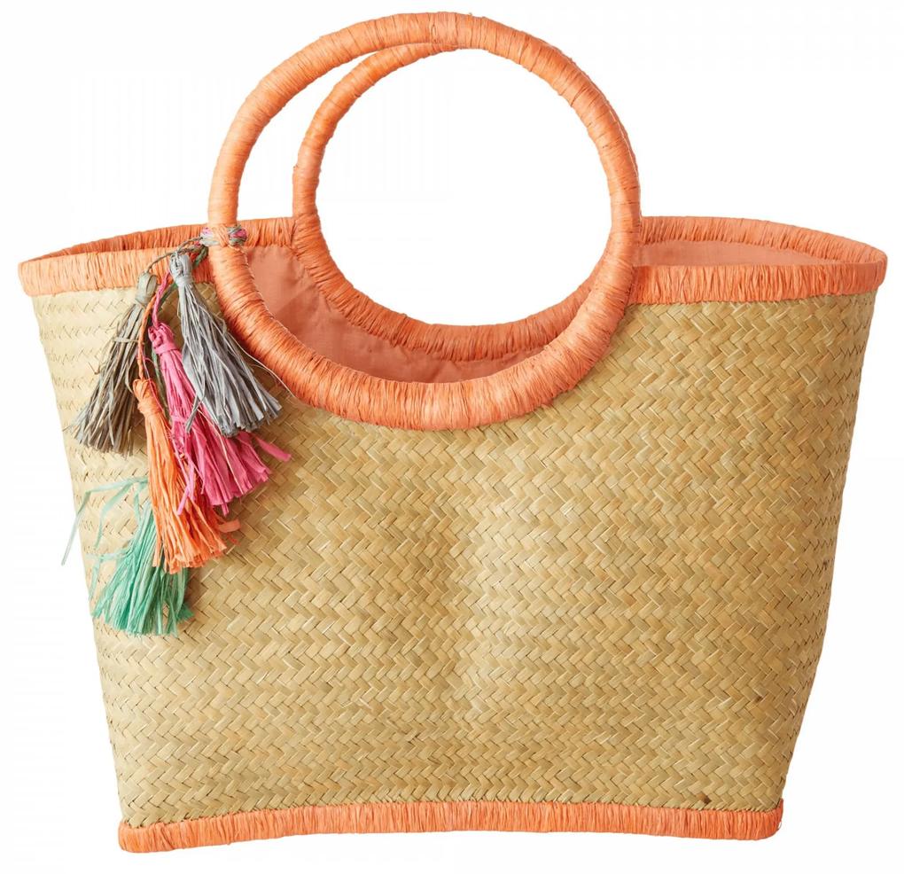 rice Nákupní taška z rafie Coral Medium, oranžová barva, přírodní barva