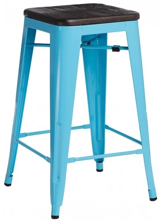 Barová židle Tolix 65, modrá/kartáčovaný ořech
