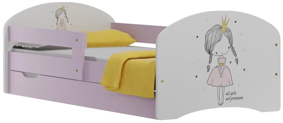 Dětská postel s motivem LITTLE PRINCESS  se zábranou Rozměr: 180x90, Matrace: bez matrace, Barevná kombinace: BÍLÁ/DUB SONOMA