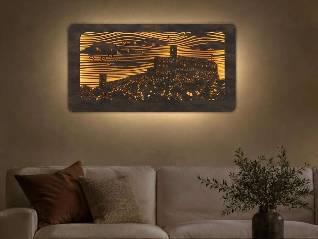 Li-Go "Bezděz" světelný obraz s baterií a pohybovým čidlem 100x50 cm provedení povrchu: dub