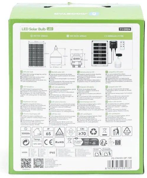 Aigostar - LED Solární lustr LED/35W/12V 3000 mAh 6500K pr. 10 cm