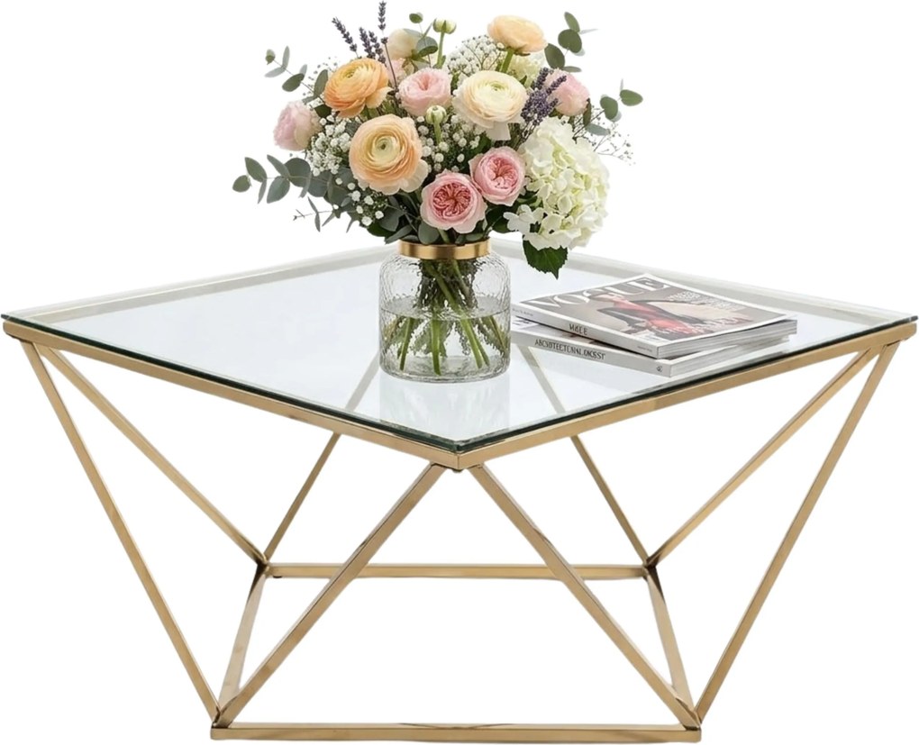 Tutumi Tutumi, skleněný konferenční stolek Glamour 80x80x45 CS-14G, zlatá, KRZ-06585