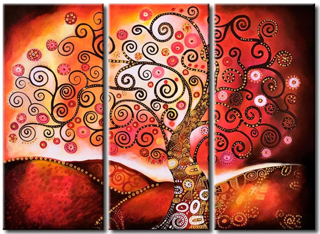 Obraz Strom sladkostí (3-dílný) - krajina s přírodou v odstínech červené