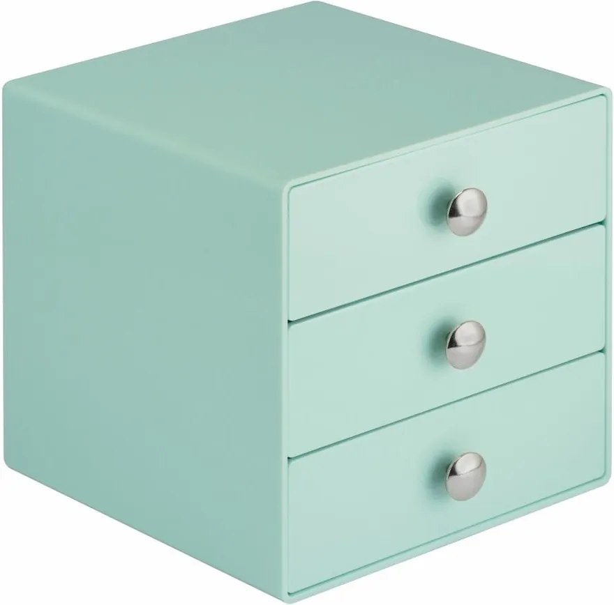 Mátově zelený úložný box s 3 šuplíky iDesign Drawers, výška 16,5 cm