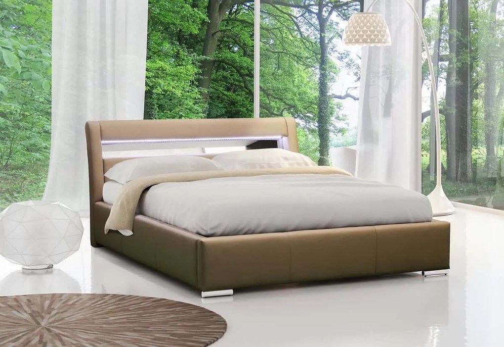 Čalouněná postel ZENONE s LED osvětlením + matrace DE LUX, 200x200, madryt 120