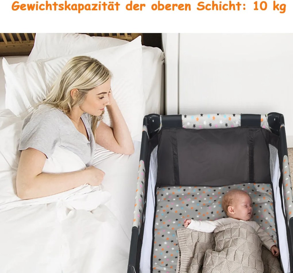 Costway 2 v 1 Cestovní postýlka a ohrádka – 125 × 65 × 76 cm