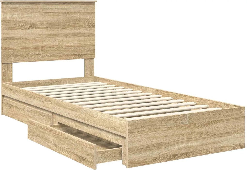Postel s úložným prostorem se zásuvkou Sonoma dub 90 x 200 cm 3411245