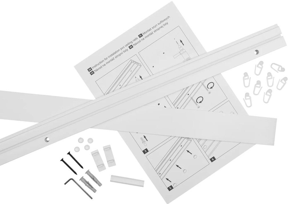 Dekodum Stropní kolejnice z PVC jednořadá bílá s krytem Délka: 200 cm, Typ přichycení: žabky