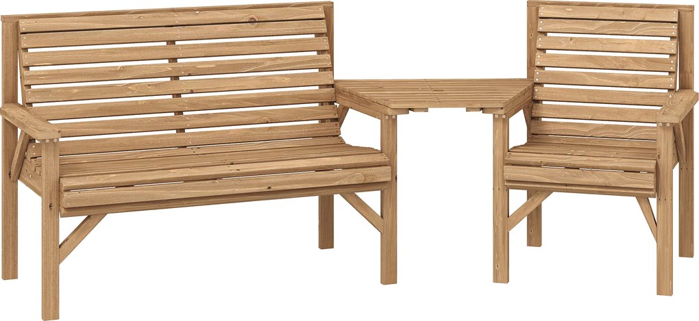 Sada 3 zahradních židlí, sada balkonového nábytku s otvorem pro slunečník, zahradní židle, lavice, odnímatelný stůl 121x65x90 cm přírodní dřevo