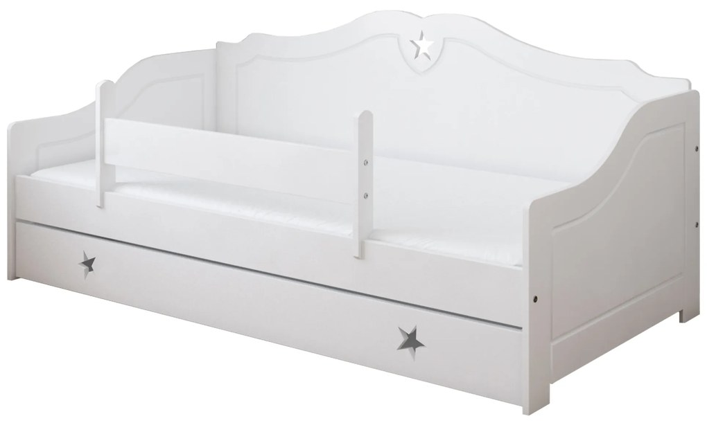 BabyBeds Dětská postel FRANIO hvězdičky Velikost postele: 160x80 cm, Barevné provedení: bílá a šedá, Úložný prostor: Ne, bez úložného prostoru Bílá