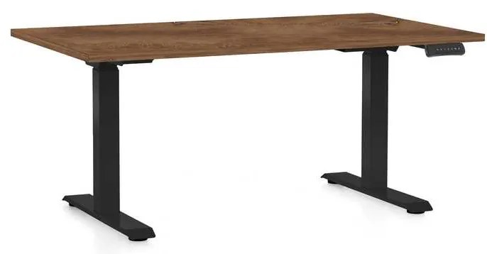 Výškově nastavitelný stůl OfficeTech D, 120 x 80 cm, černá podnož, dub silverjack