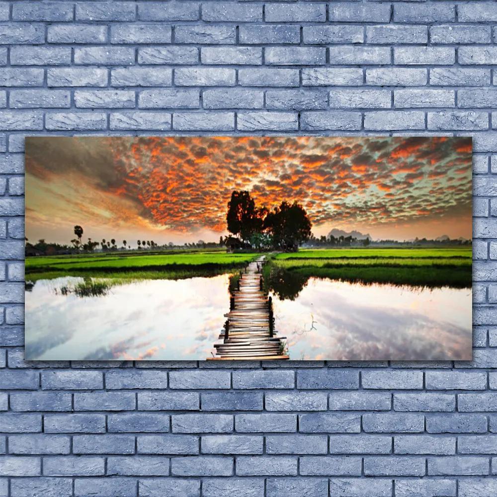 akrylový obraz Most Jezero Krajina 120x60 cm