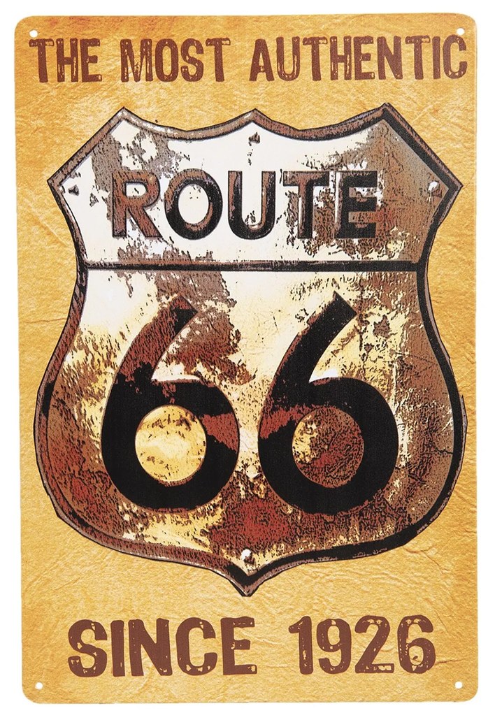 Žlutá retro kovová cedule Route 66 - 20*30 cm