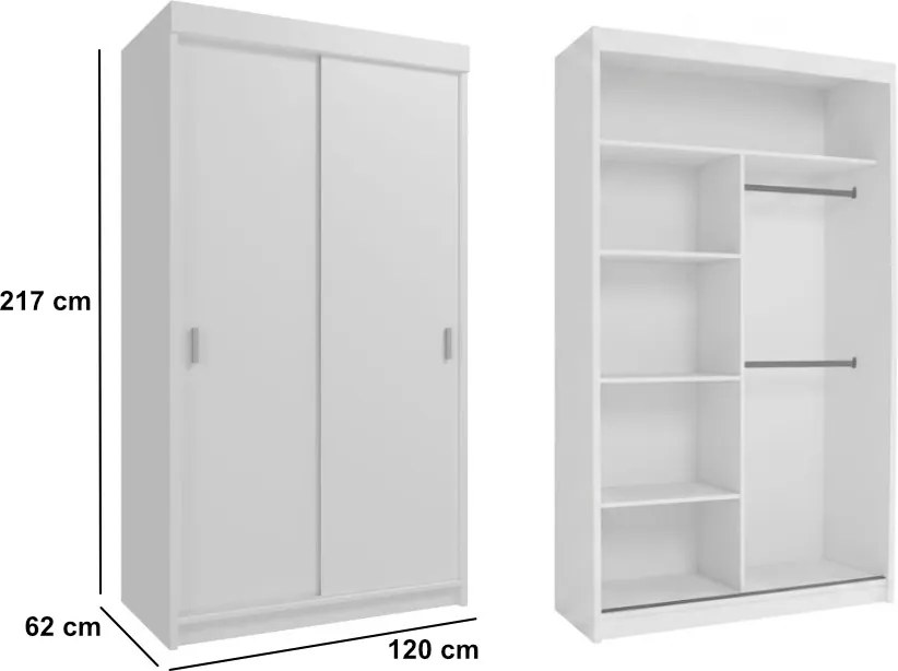 ARK Šatní skříň KLASIK 120 cm, Bílá