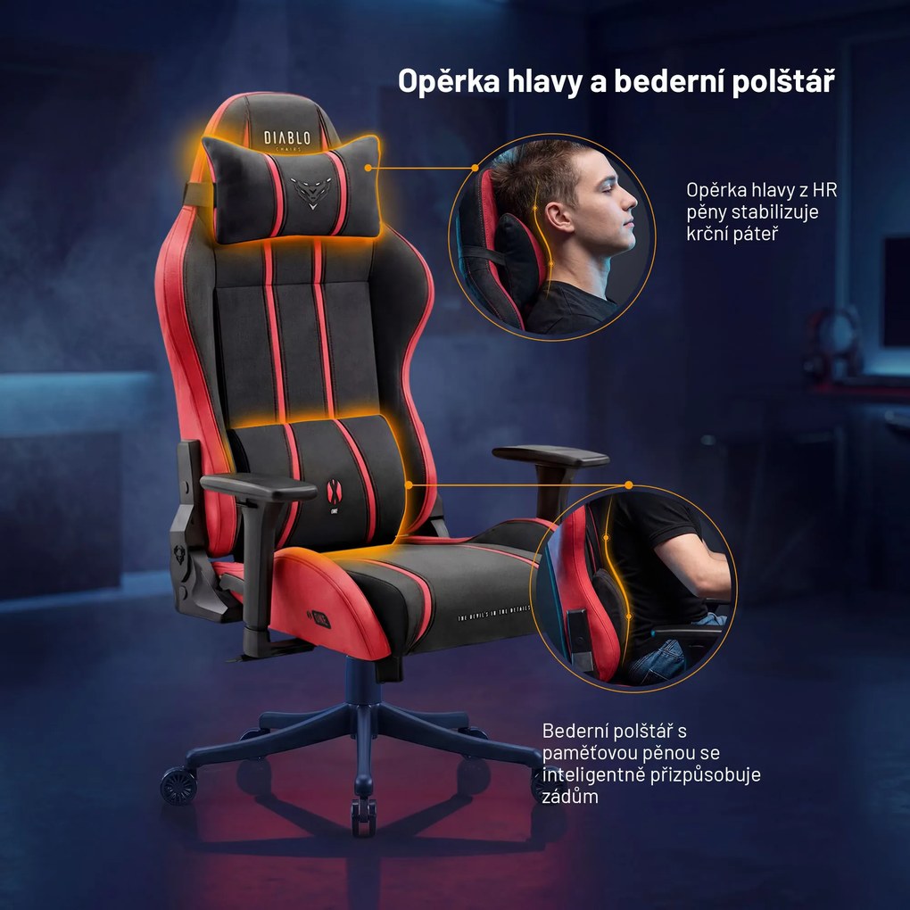 Látková herní židle černý-červený Small Size: Diablo X-One 2.0 Bloody Mary
