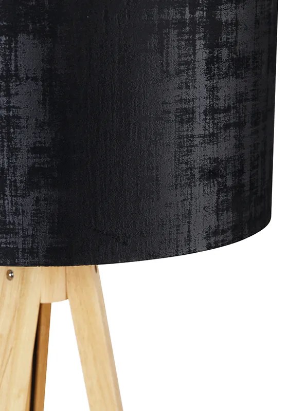 Stojací lampa dřevěná s látkovým stínidlem černá 50 cm - Tripod Classic