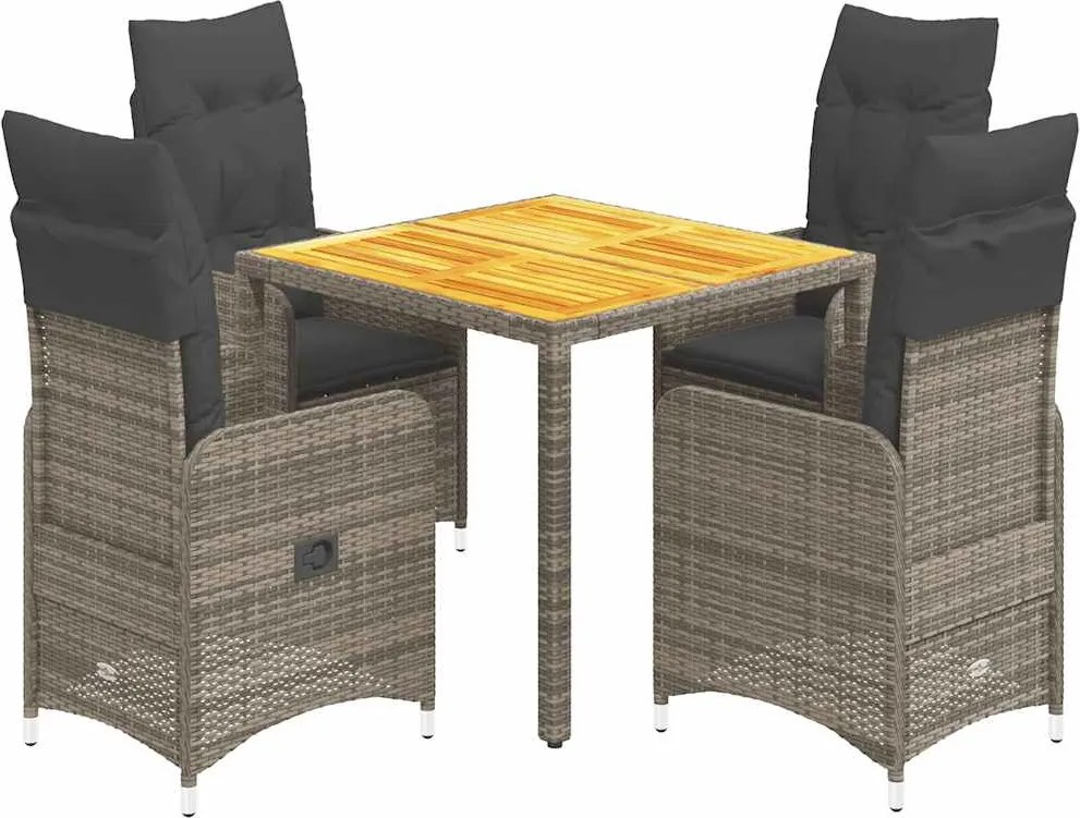 5dílný zahradní bistro set s poduškami šedý polyratan 3277020