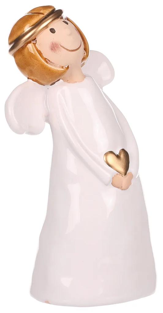 Anděl bílý držící srdce, keramika - KEK9451