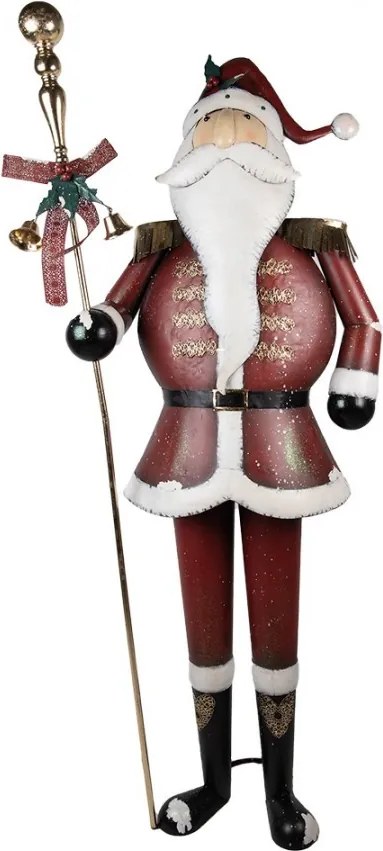 Veliká červená kovová socha Santa Claus s holí - 82*36*205 cm