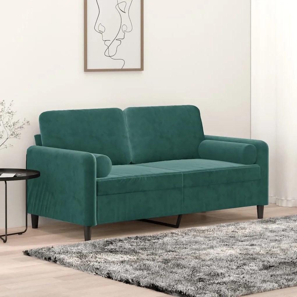 2místná pohovka s polštáři tmavě zelená 140 cm samet 3200883