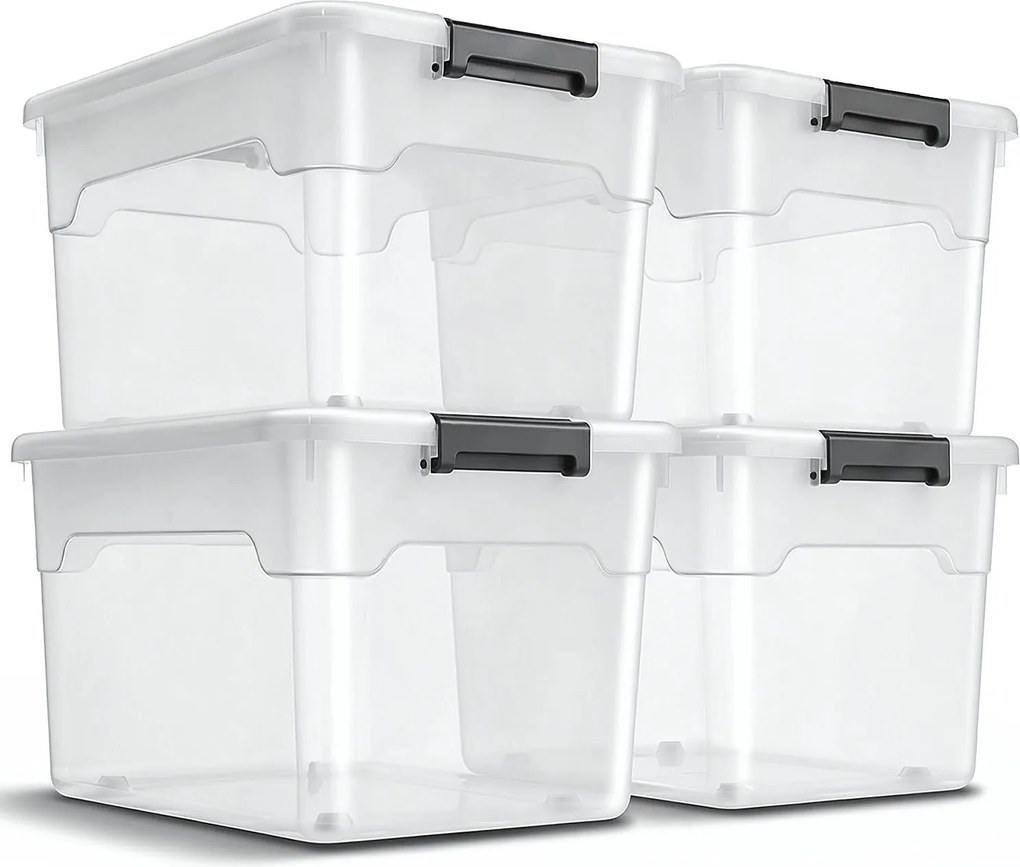 Juskys Plastové úložné boxy s víkem Velikost sady: 4 ks, Objem: 30 L