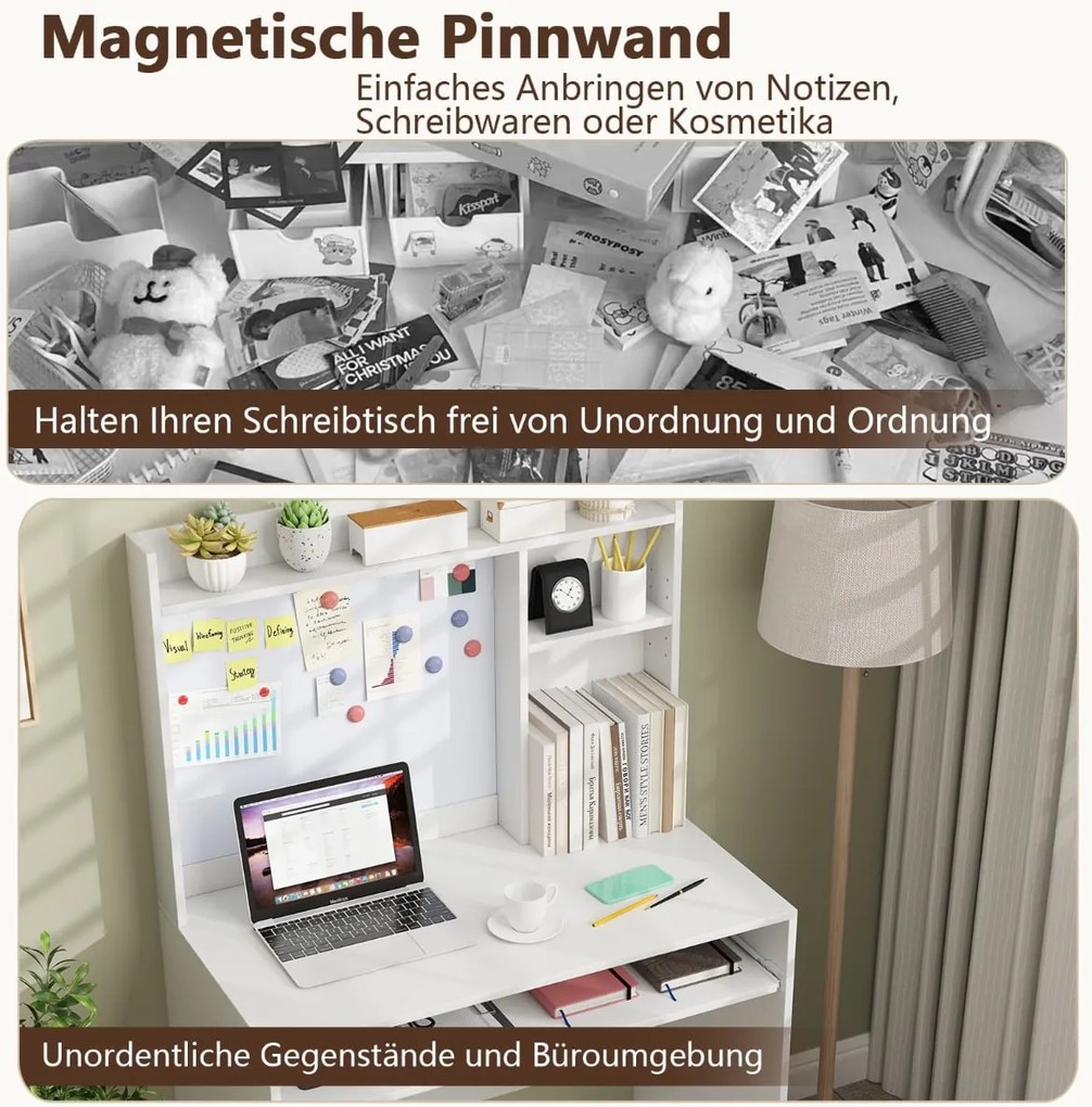 Costway Počítačový stůl s magnetickou nástěnkou Domácí, bílý