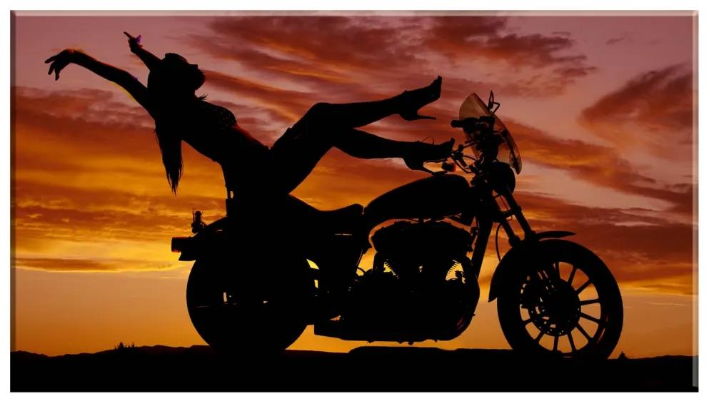 Obraz žena na motorce Velikost (šířka x výška): 110x60 cm