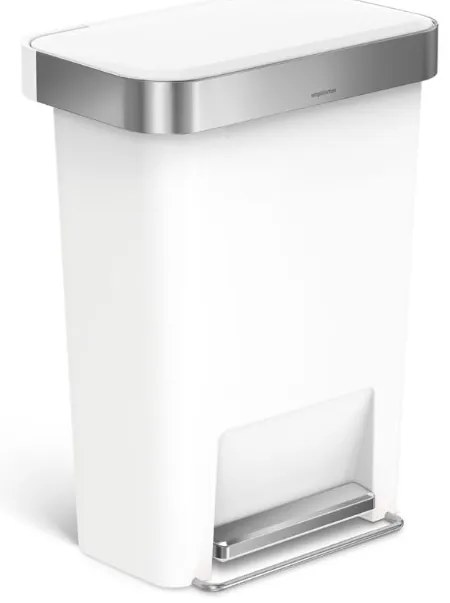 Obdélníkový pedálový koš 45 l, bílý plast/nerez, bílá