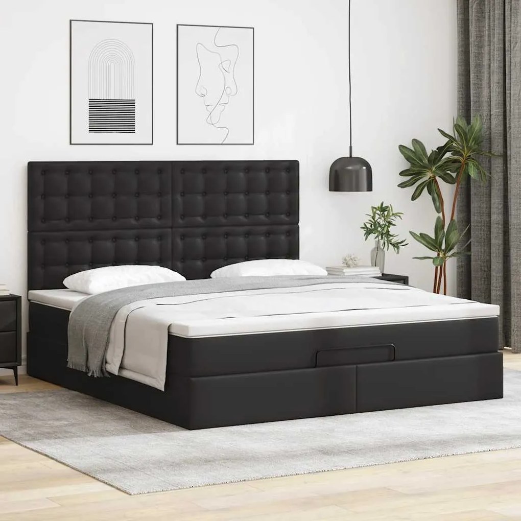 Osmanský rám postele s matrací černá 180x200cm umělá kůže 3313016
