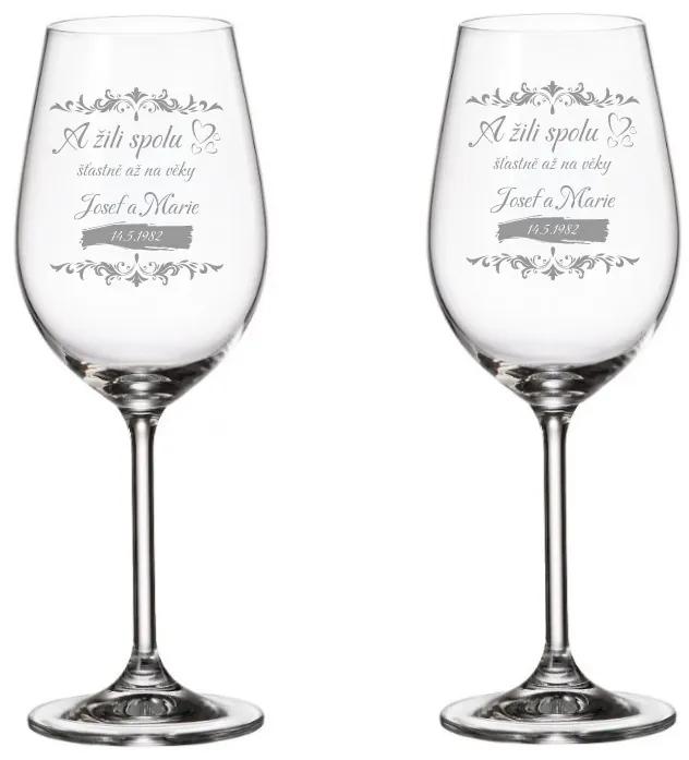 Dekorant svatby Svatební skleničky na bílé víno ŠŤASTNĚ AŽ NA VĚKY