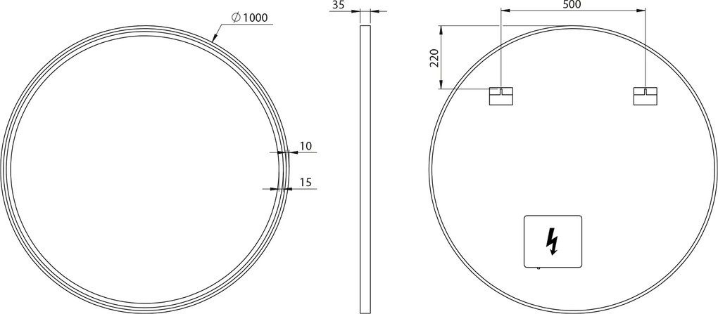 Sapho KADRIS kulaté zrcadlo s LED osvětlením o 100 cm černá mat KD100