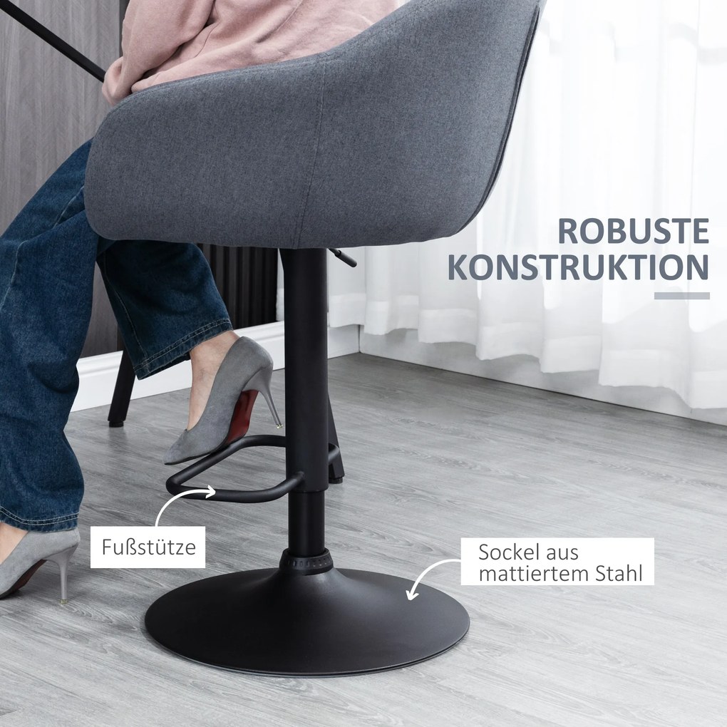 HOMCOM Barová židle výškově nastavitelná s opěradlem a podnožkou; nosnost 110 kg, vzhled lnu, 54 cm x 112 cm, šedá |