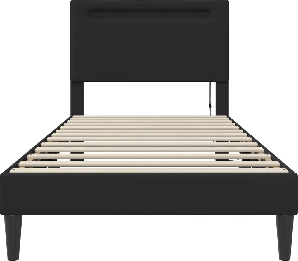 Rám postele s LED pásky s čelo Černá 90 x 190 cm Umělá kůže 3414700
