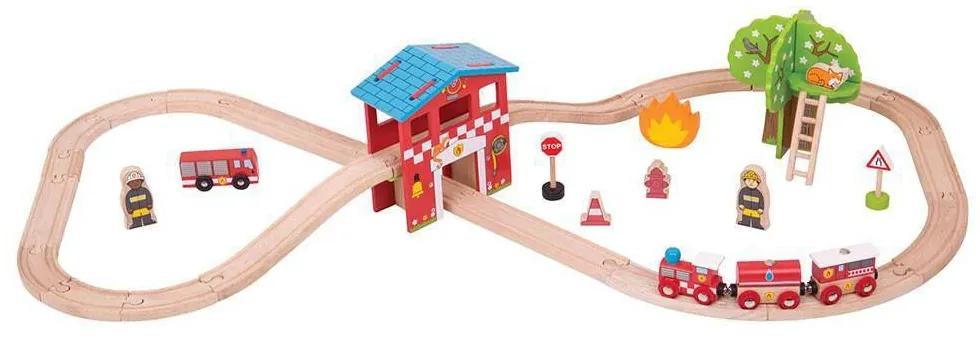 Bigjigs Rail Dřevěná vláčkodráha hasičská stanice