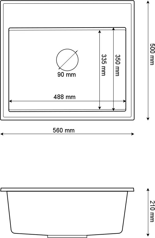 Gamma Modern 5055, 1-komorový granitový dřez 560x500x210 mm, černá se zlatými body, GMA-ZM-55-GD