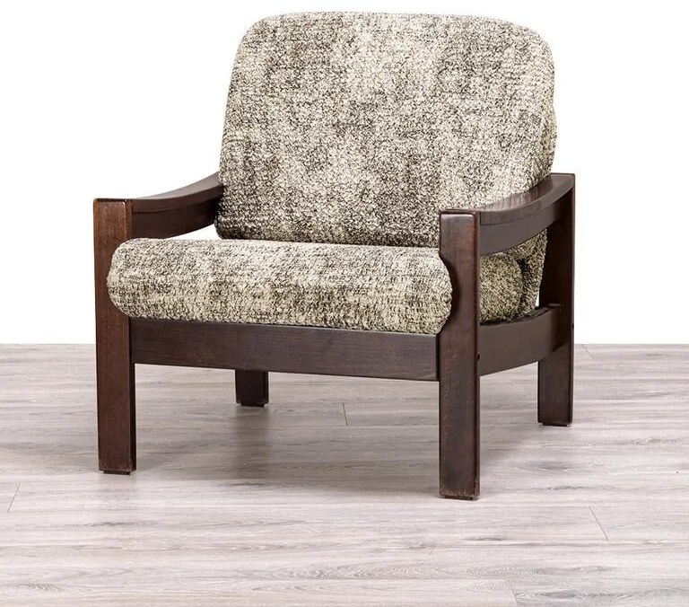Bielastické potahy MARMO béžové křeslo s dřevěnými rukojeťmi (š. 40 - 70 cm)