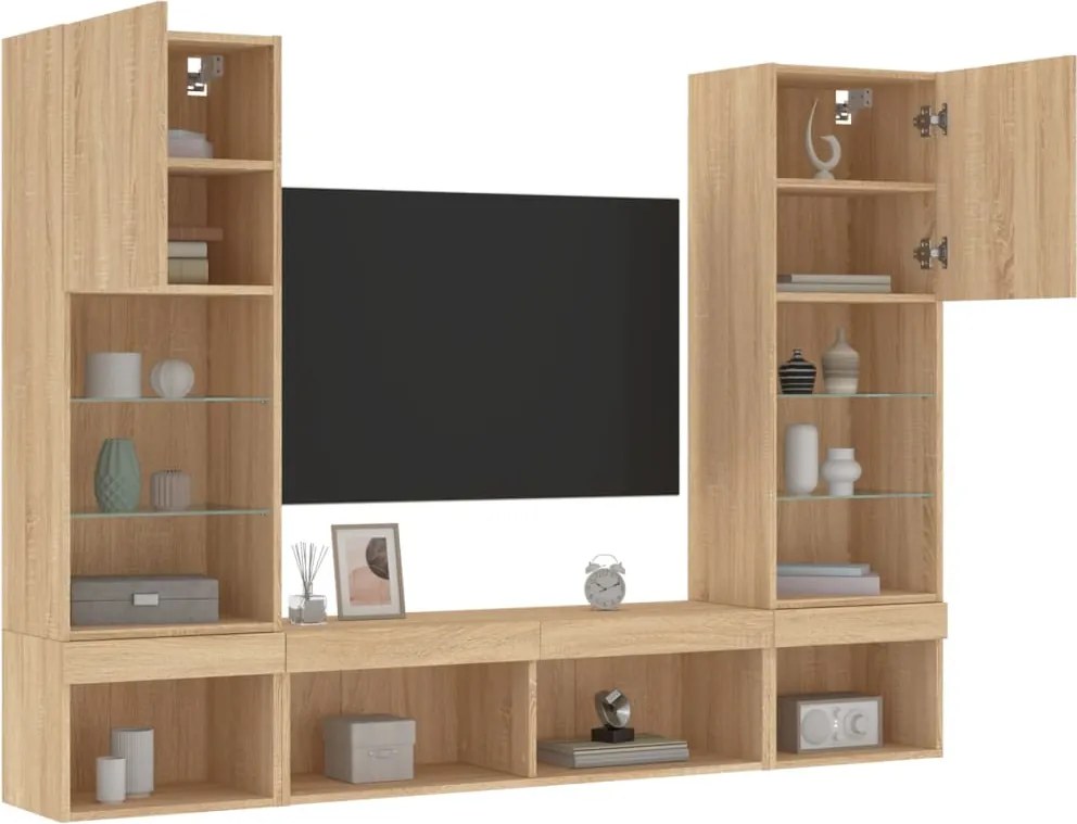 5dílná obývací stěna s LED dub sonoma kompozitní dřevo 3216692