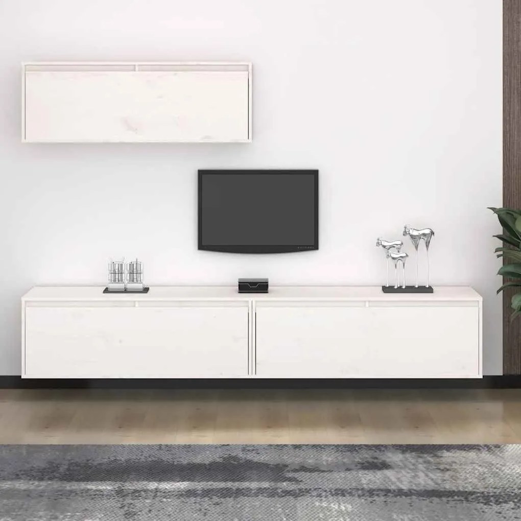 Sada 3 kusů TV skříněk bílá masivní dřevo borovice 3100140