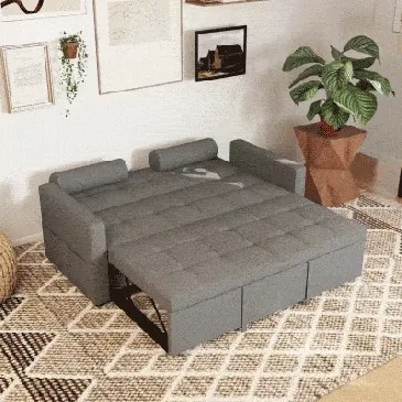 HOMCOM 2místná rozkládací pohovka 3‑v‑1 s dvojlůžkem, nastavitelným opěradlem a 2 polštáři 151x137,5x84 cm, šedá