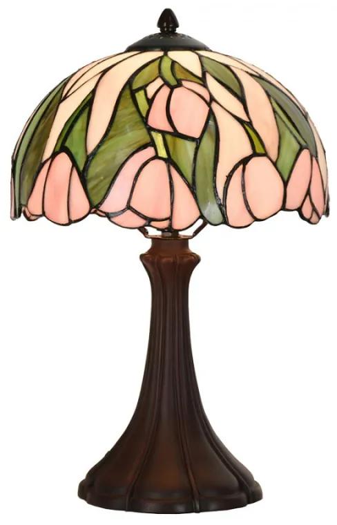 Stolní lampa Tiffany Ornette růžová s motivem květů – 25x40 cm