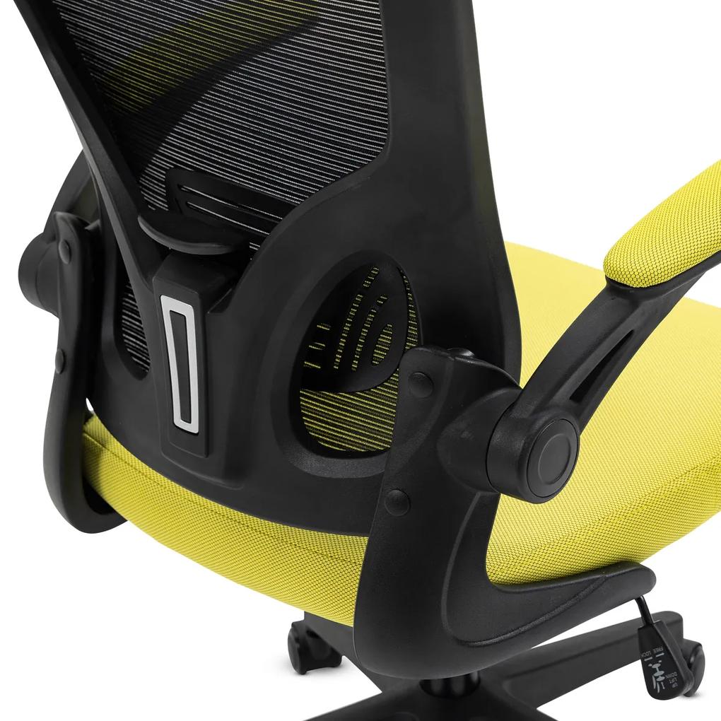 Kancelářská židle, černý plast, žlutá látka, sklápěcí područky, kolečka pro tvrdé podlahy - KA-V318 YEL