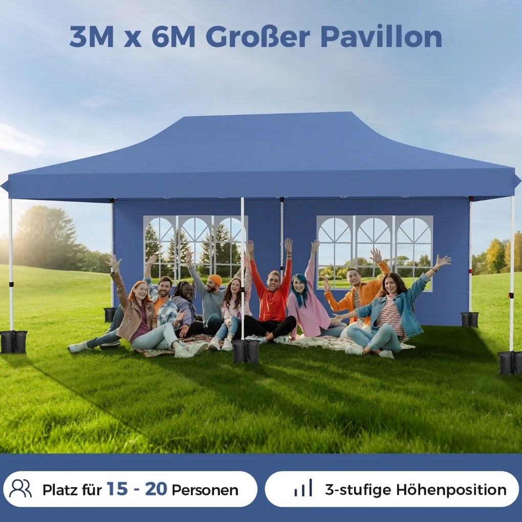 Costway Pavilon skládací pavilon s 6 odnímatelnými bočními stěnami a – modrý